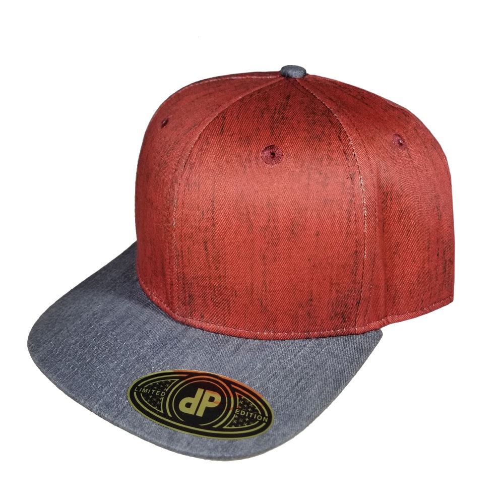 Blank Hat Snapback Flatbill: Red Denim / Gray Denim Bill – Double Portion Supply